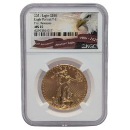 2021 NGC MS-70 First Releases 1 oz American Gold Eagle Coin (Type 2) - Eagle Label Free Shipping