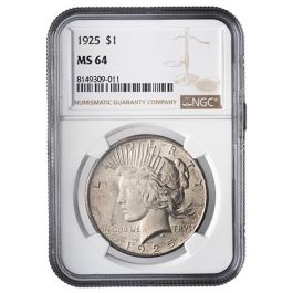 Buy 1925 NGC MS-62 Peace Dollar Silver Coin at SD Bullion